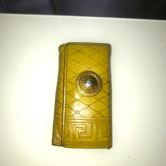 Versace | Bags | Versace Yellow And Gold Keyholder Trifold Wallet ...